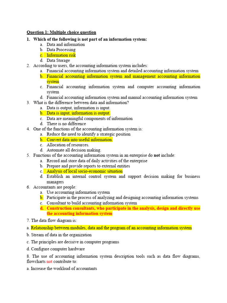 MC Questions AIS 1 - KEY | PDF | Information System | System