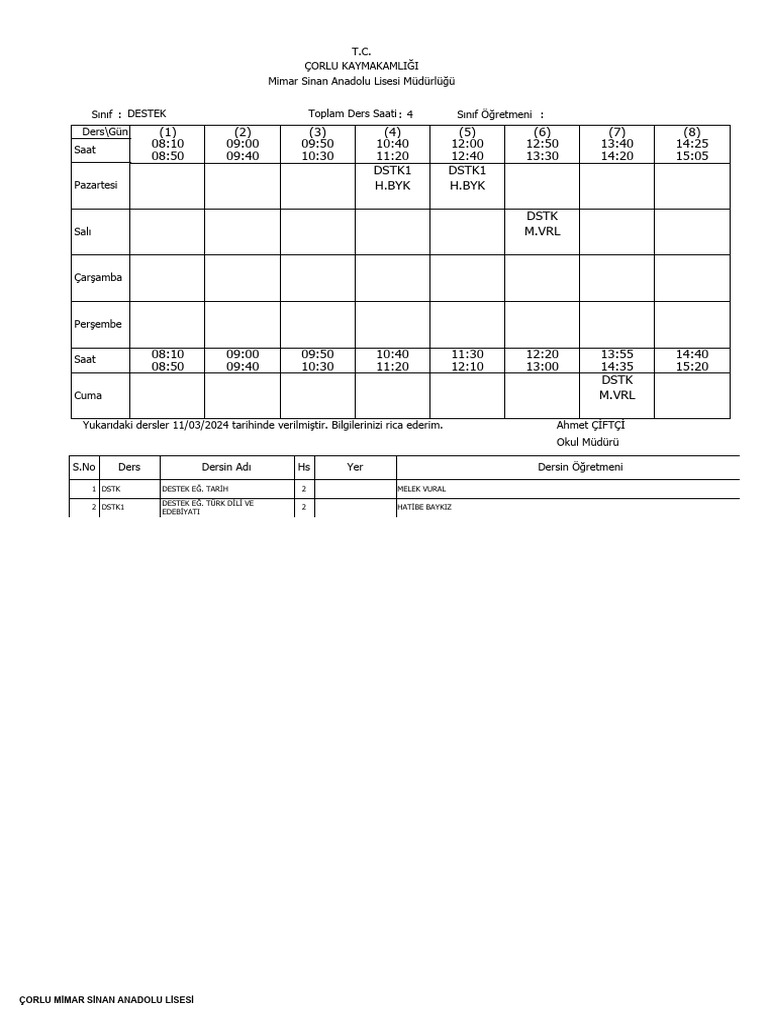 11 Mart Sinif Programlari | PDF