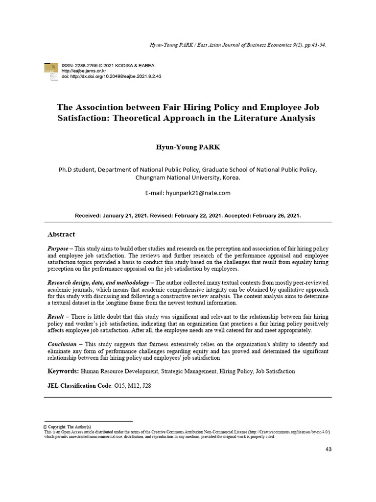 The Association Between Fair Hiring Policy and Employee Job ...