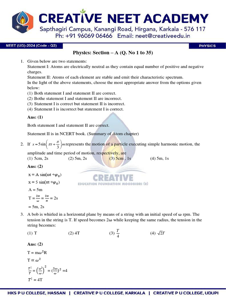 Physics Questions and Answers (1-35) | PDF | Polarization (Waves) | Capacitor