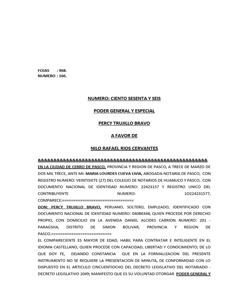 Poder General y Especial Percy Trujillo Bravo | PDF | Ley procesal ...