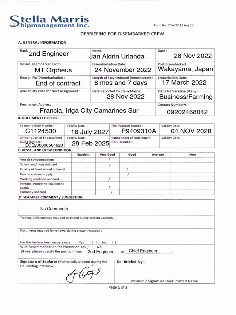 Debriefing Form W Clearance Form 2a | PDF