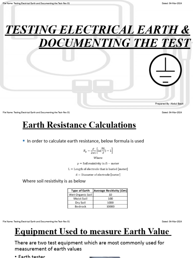 Testing Electrical Earth and Documenting The Test - Rev 01 | PDF ...