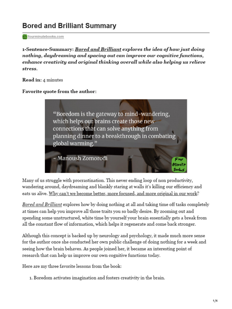 Bored and Brilliant | PDF | Creativity | Mind Wandering