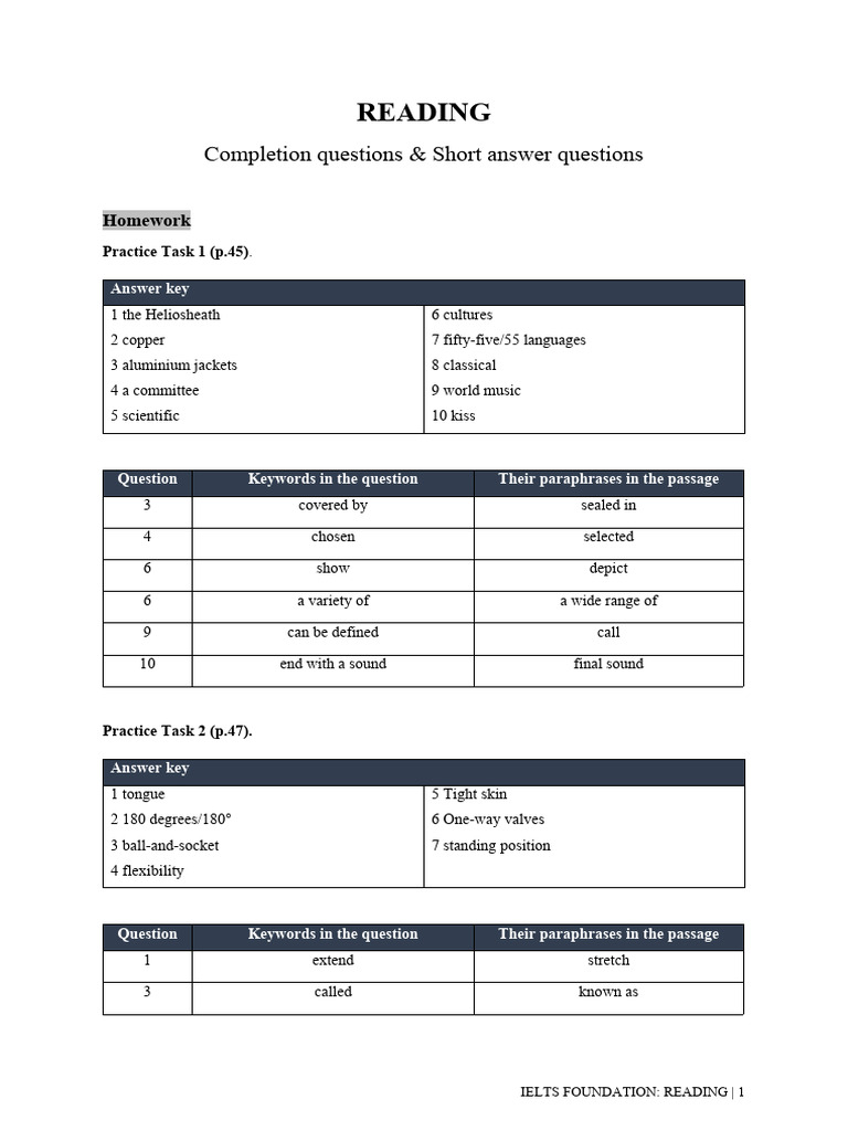 IELTS Reading Answer Key Guide | PDF