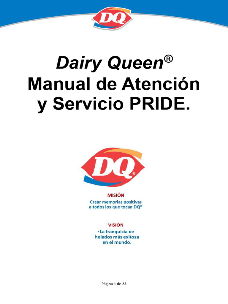 Manual Atención y Servicio PRIDE DQ | PDF | Alimentos | Helado