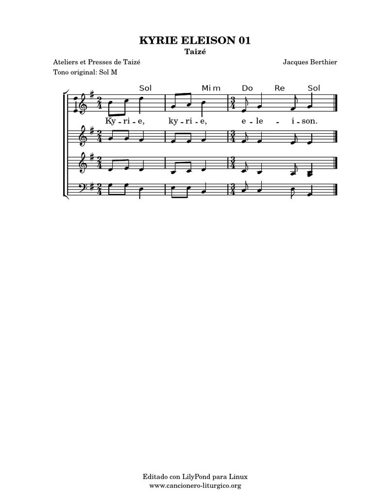 Partitura Kyrie Eleison Taizé Sol M | PDF