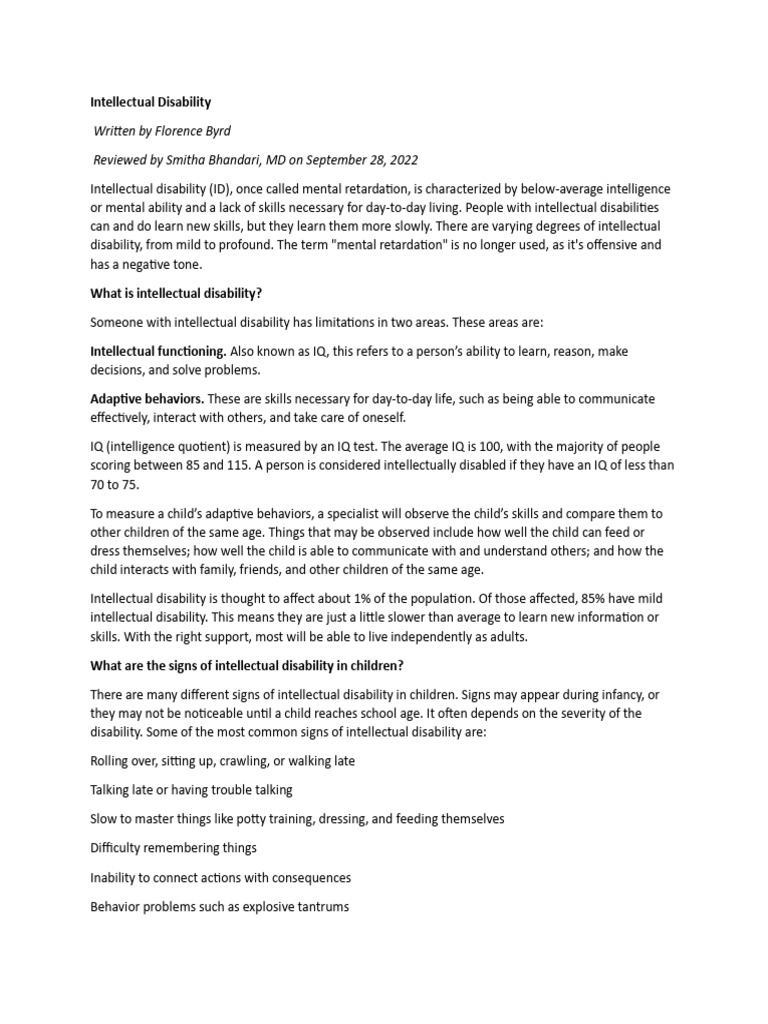 Understanding Intellectual Disability | PDF | Intellectual Disability ...