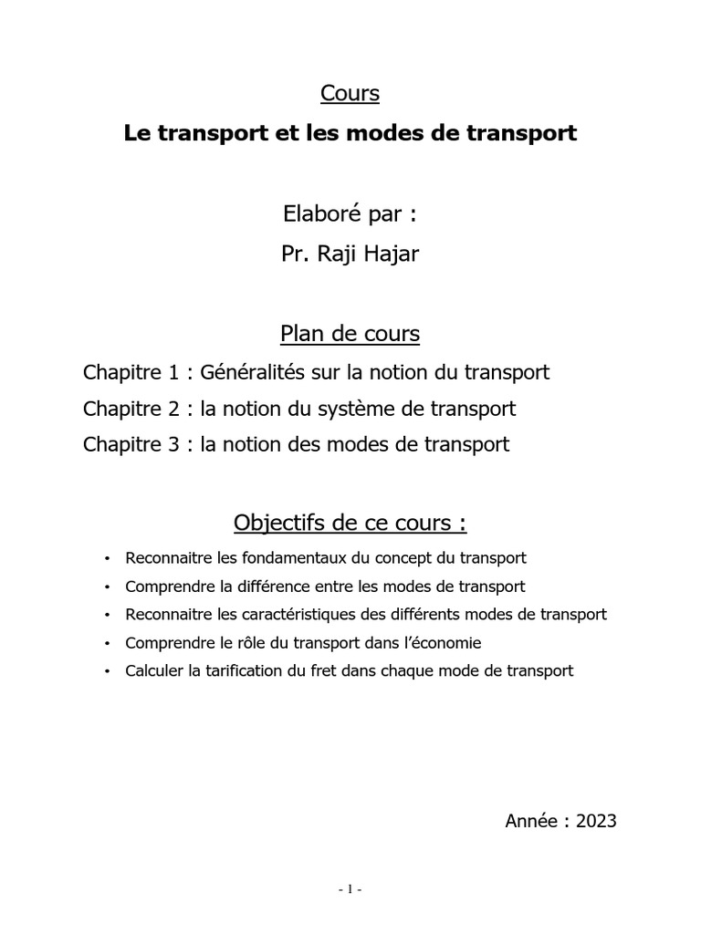 Modes de Transport et Leur Impact Économique | PDF | Transport | Mode ...