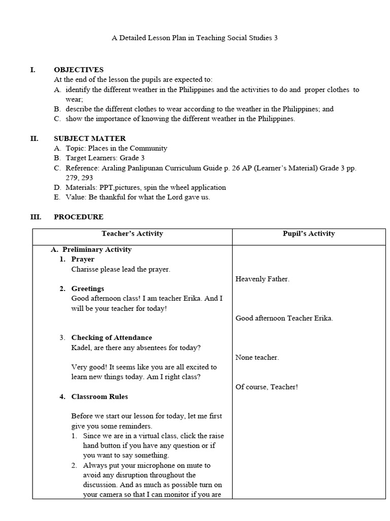 Detailed Lesson Plan in Social Studies | PDF | Lesson Plan | Curriculum