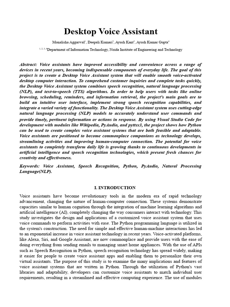 Desktop Voice Assistant Research Paper | PDF | Speech Recognition ...