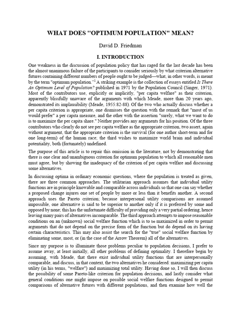 What Does Optimum Population Mean | PDF | Utility | Welfare Economics