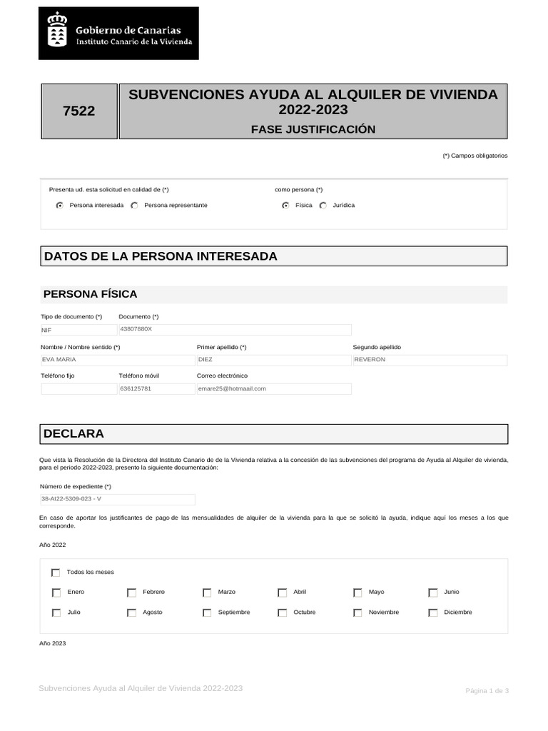 Solicitud de Subvención Alquiler 2022-2023 | PDF | Islas Canarias