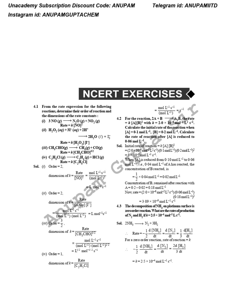 Complete Chemical Kinetics NCERT Solution and Boards PYQs | PDF | Reaction Rate | Chemical ...