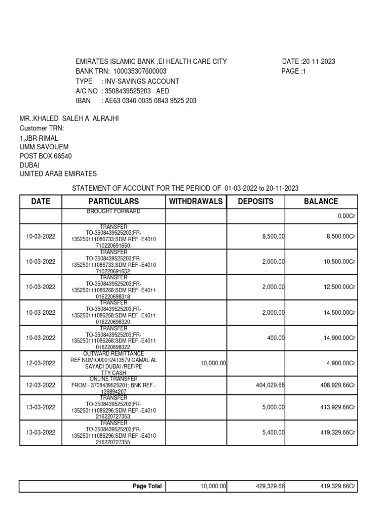 Bank Statement | PDF | United Arab Emirates | Banks