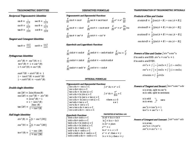 Integration Formula Download Free Pdf Trigonometric Functions
