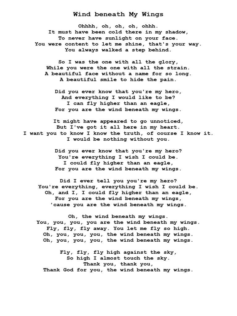 The Wind Beneath My Wings Lyrics | PDF | Art