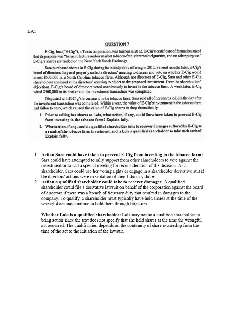 BA Final Review Questions | PDF | Legal Liability | Limited Partnership