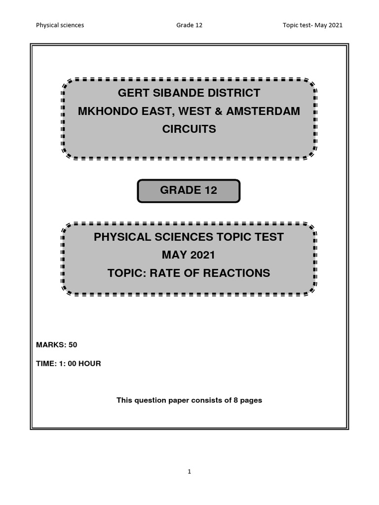 Test Per Topic QP (Reaction Rates 2021) - 240505 - 112129 | PDF ...
