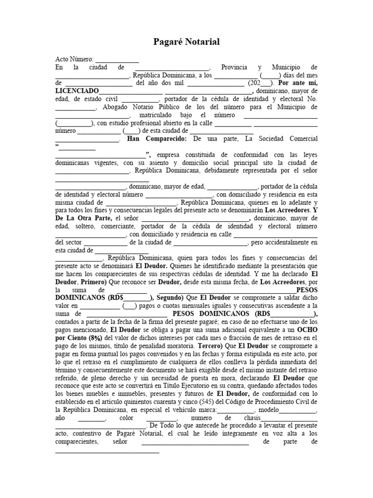 Pagare Notarial en Blanco | PDF | Pagos