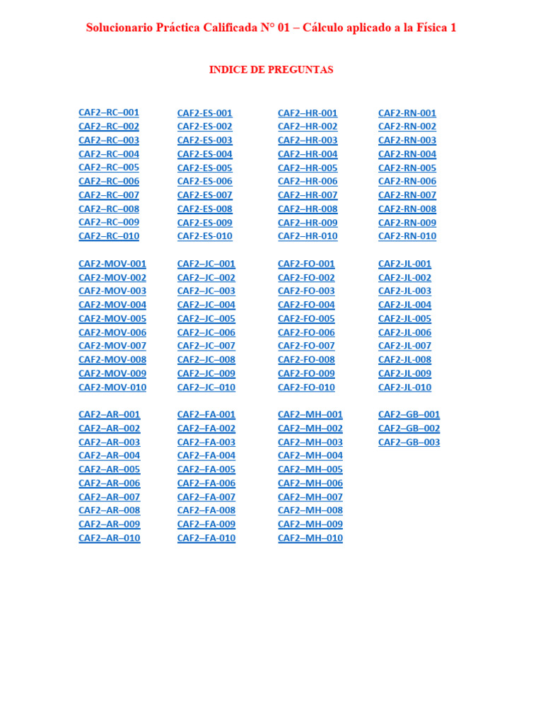 0 Solucionario PC1 CAF2 (Con Indice) | PDF | Carga eléctrica | Vector Euclidiano
