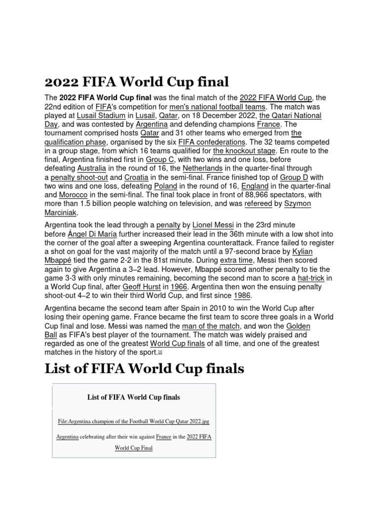2022 FIFA World Cup Final Overview | PDF | National Sports Teams ...