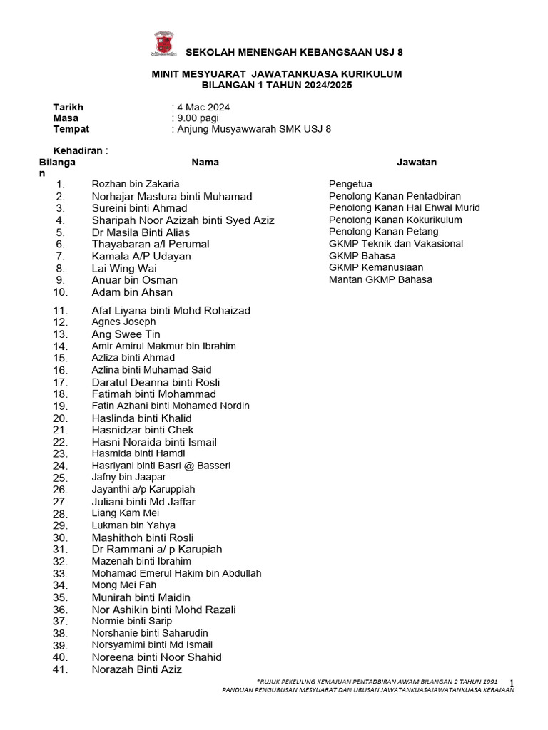 Minit Mesy Kuri Bil 1 2024 | PDF