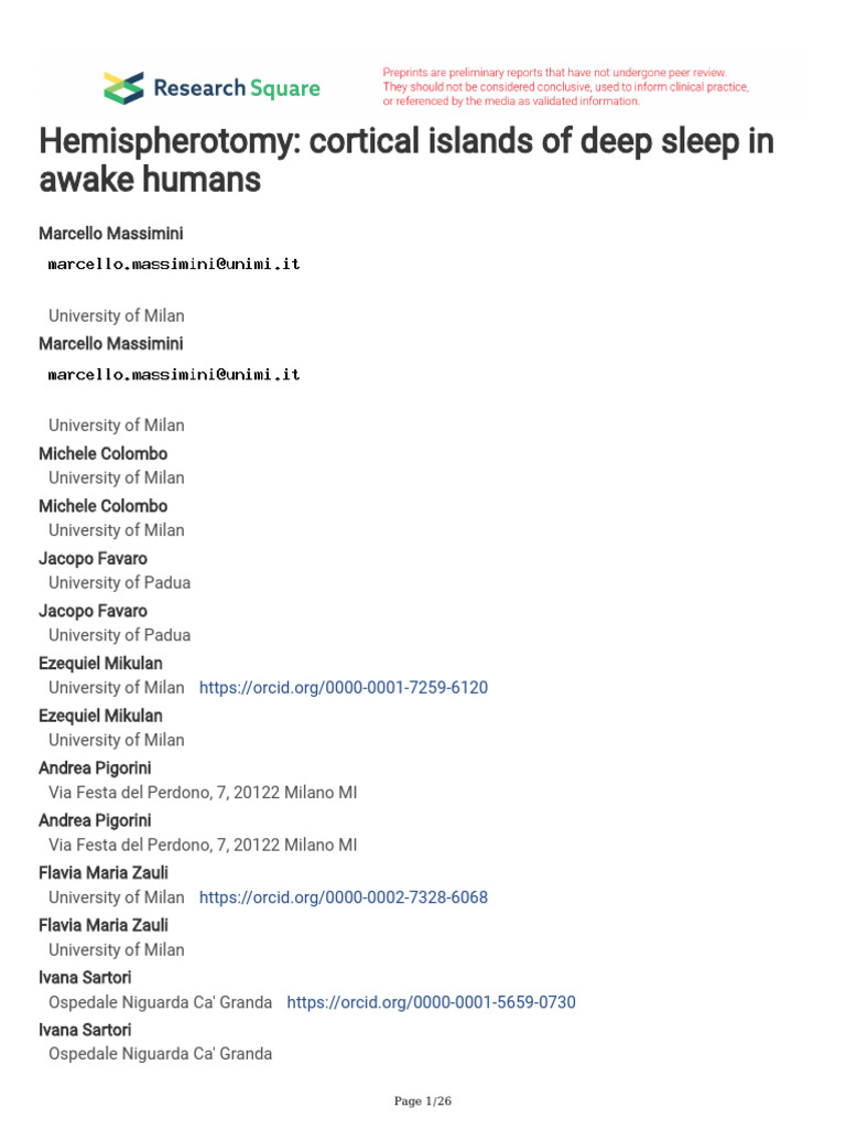 Hemispherotomy - Cortical Islands of Deep Sleep in Awake Humans | PDF ...