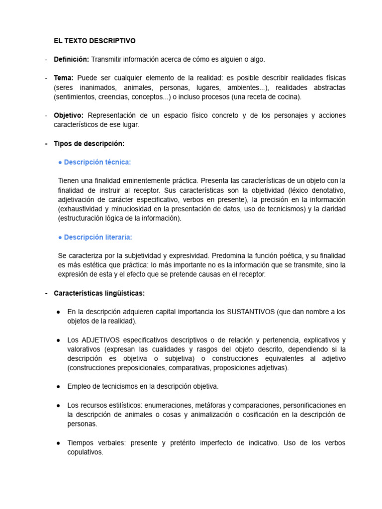 Guía del Texto Descriptivo | PDF | Retrato | Verbo