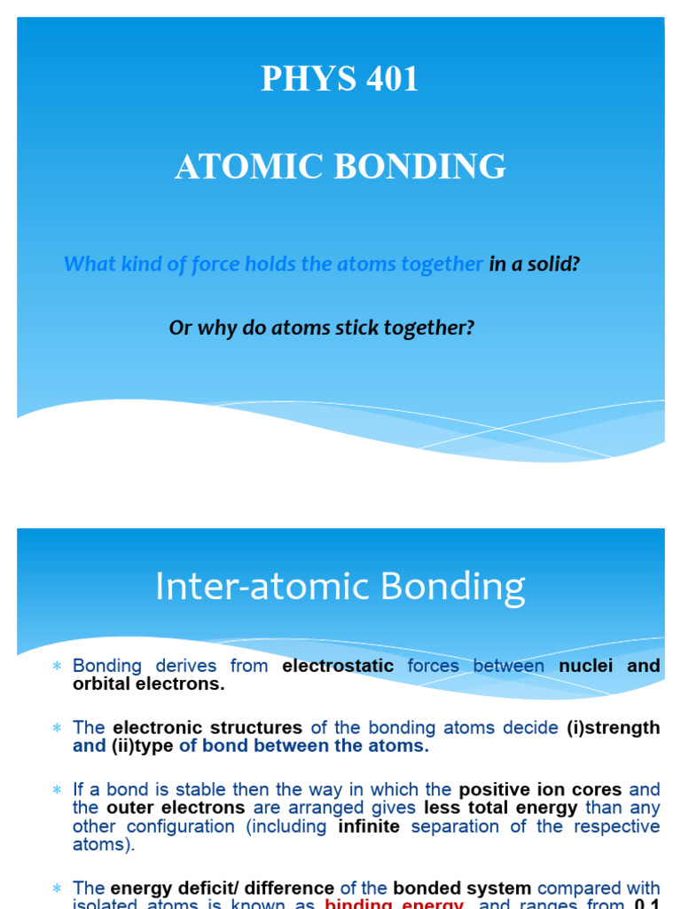 Lecture1 Bonding | PDF | Chemical Bond | Atoms