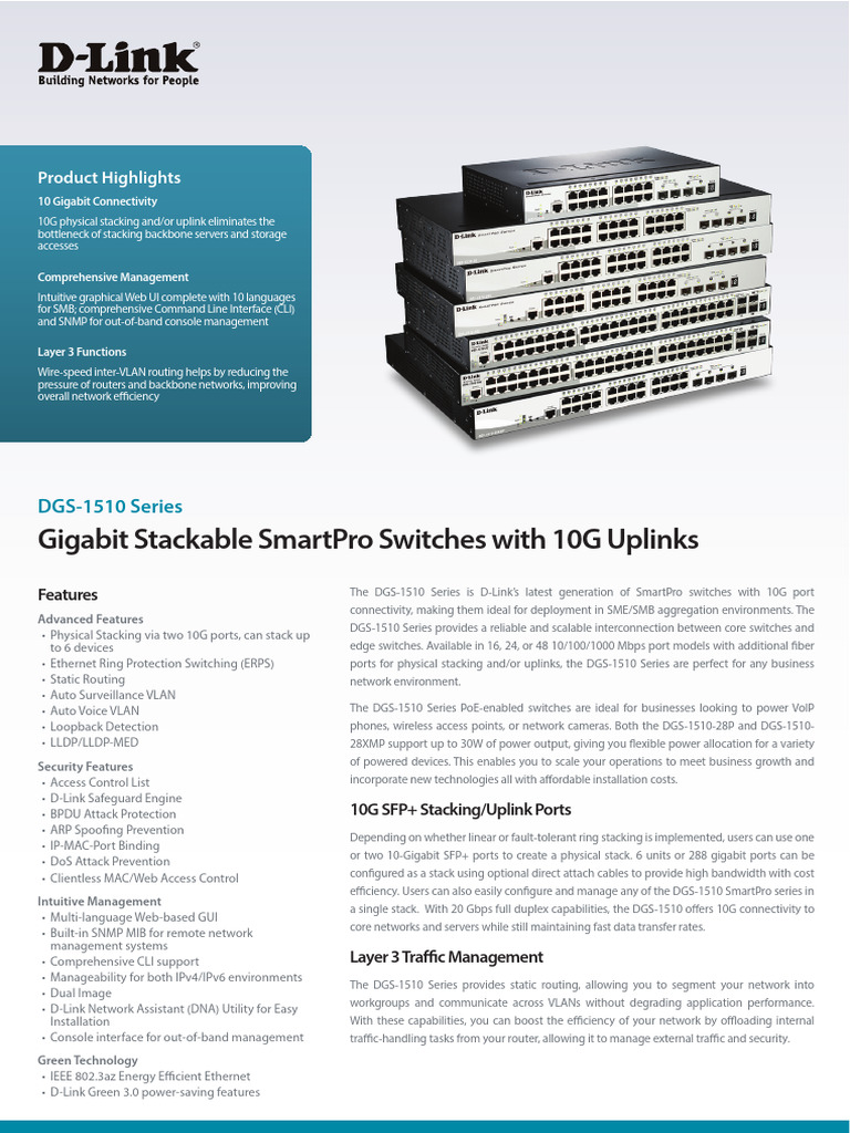 DGS-1510-Series A1 Datasheet 03 | PDF | Computer Network | Network Switch