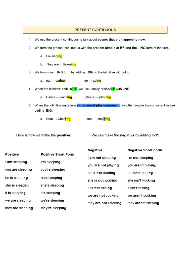 Present Continuous | PDF | Grammar | Linguistic Morphology