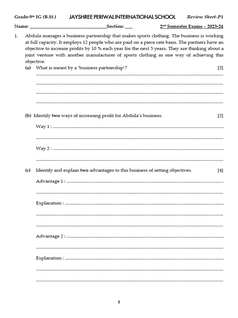 BST Sem 2 p1 | PDF | Business | Economies