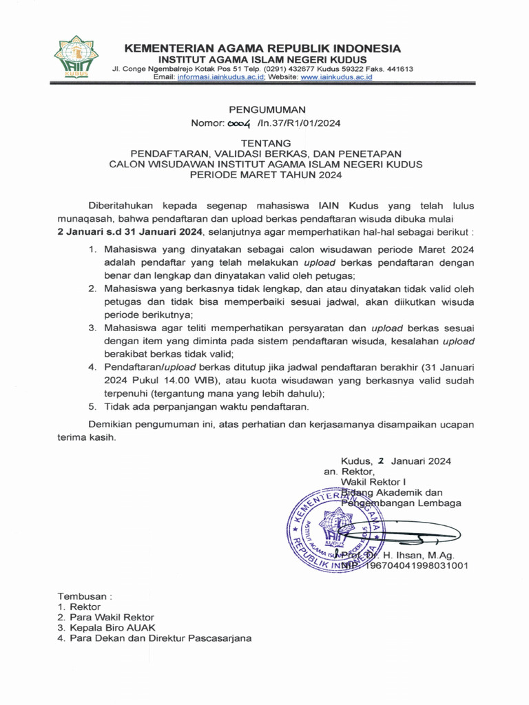 60728-135-Pengumuman Pendaftaran, Validasi Berkas Dan Penetapan Calon Wisudawan Maret 2024 | PDF