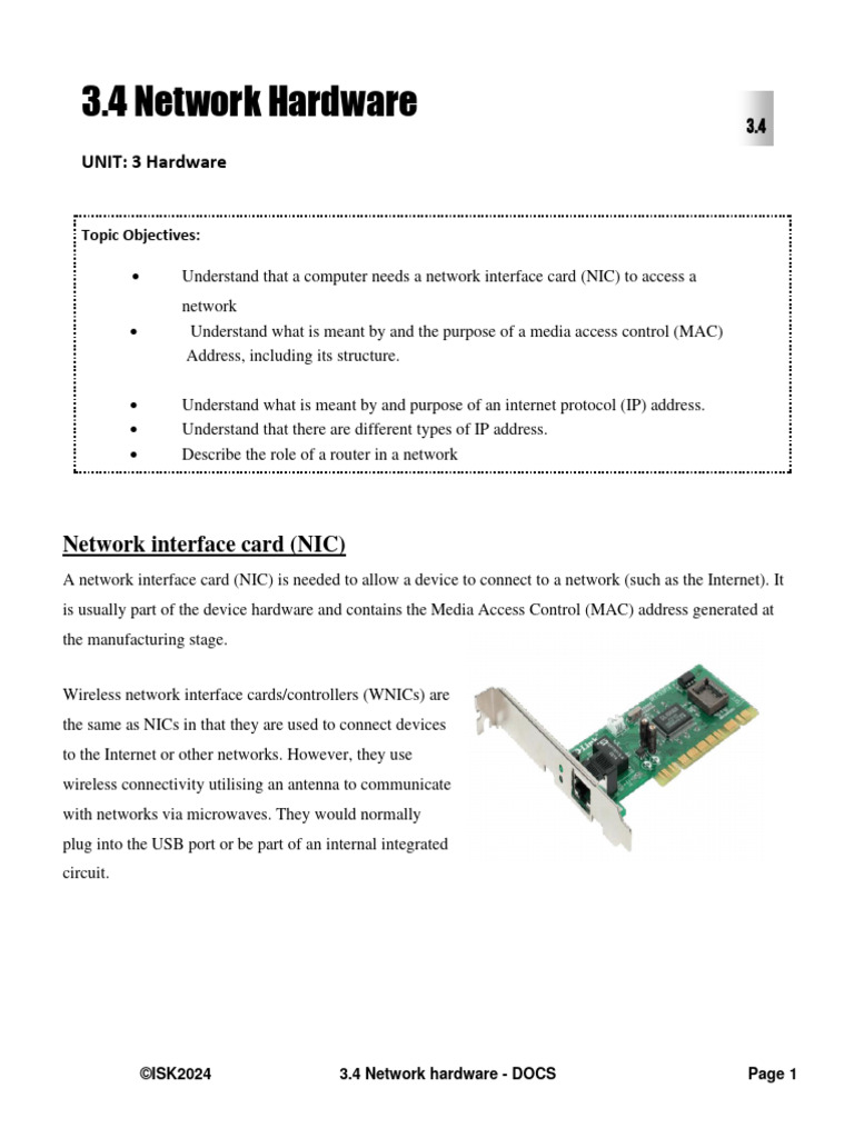 3.4 Network Hardware | PDF | Ip Address | Computer Network