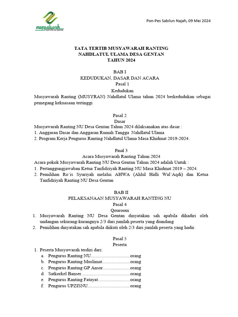 Tata Tertib Musyawarah NU Gentan | PDF