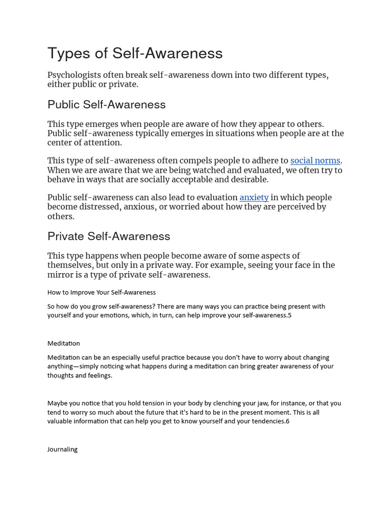 Understanding Self-Awareness Types | PDF | Nonverbal Communication ...