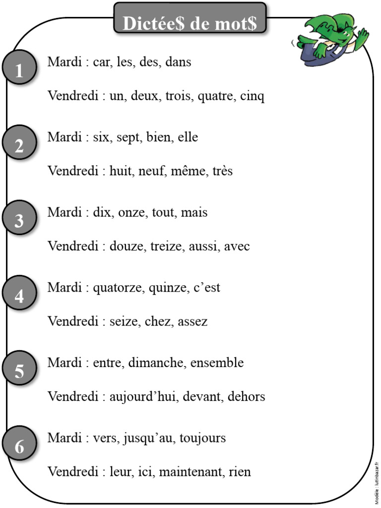 Dictées de mots pour CP Taoki | PDF