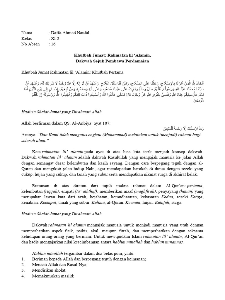 Khutbah Jumat Daffa Ahmad Naufal | PDF | Agama & Spiritualitas