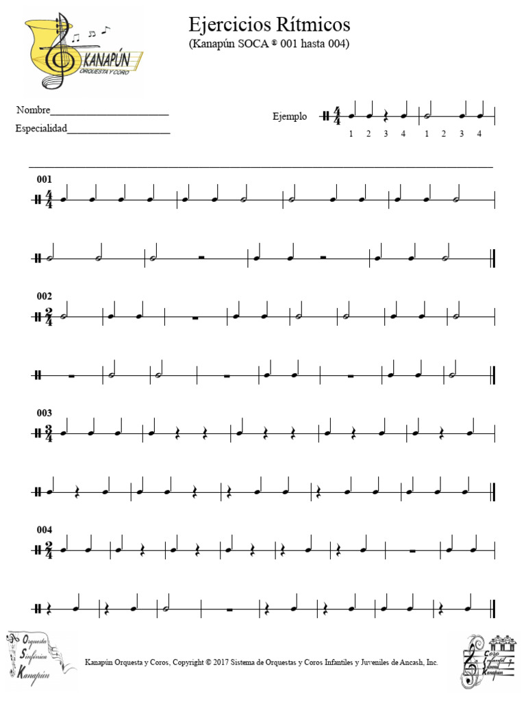 Principiante. Ejercicios Ritmico 001-003 | PDF