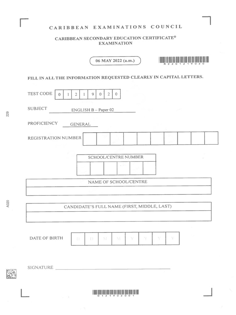 CSEC English B June 2022 Paper 2-1 | PDF