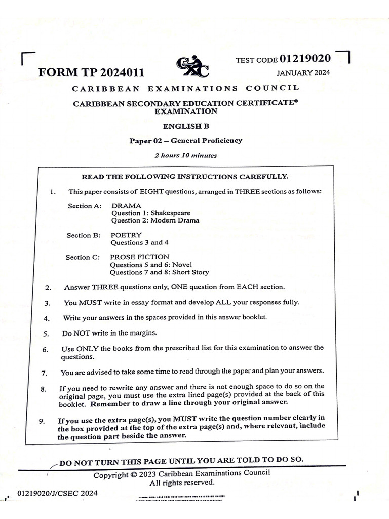 2024 Csec January English B p02 | PDF