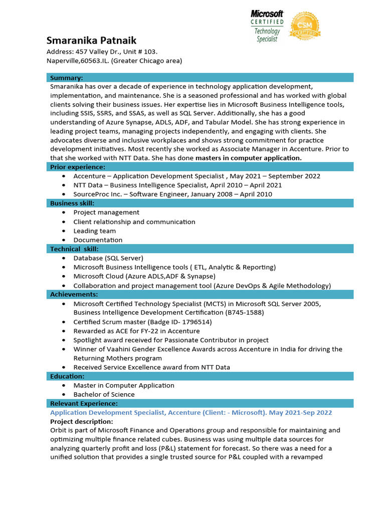 Smaranika Patnaik - Resume | PDF | Microsoft Sql Server | Databases