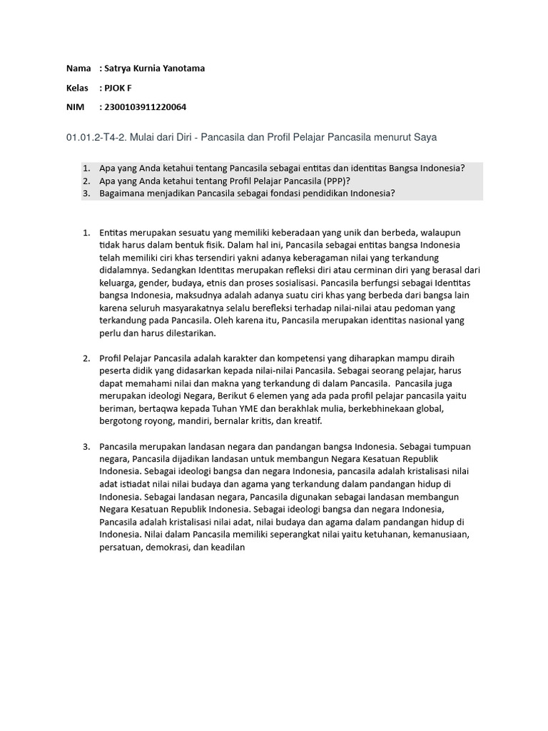 01.01.2-T4-2. Mulai Dari Diri - Pancasila Dan Profil Pelajar Pancasila Menurut Saya | PDF