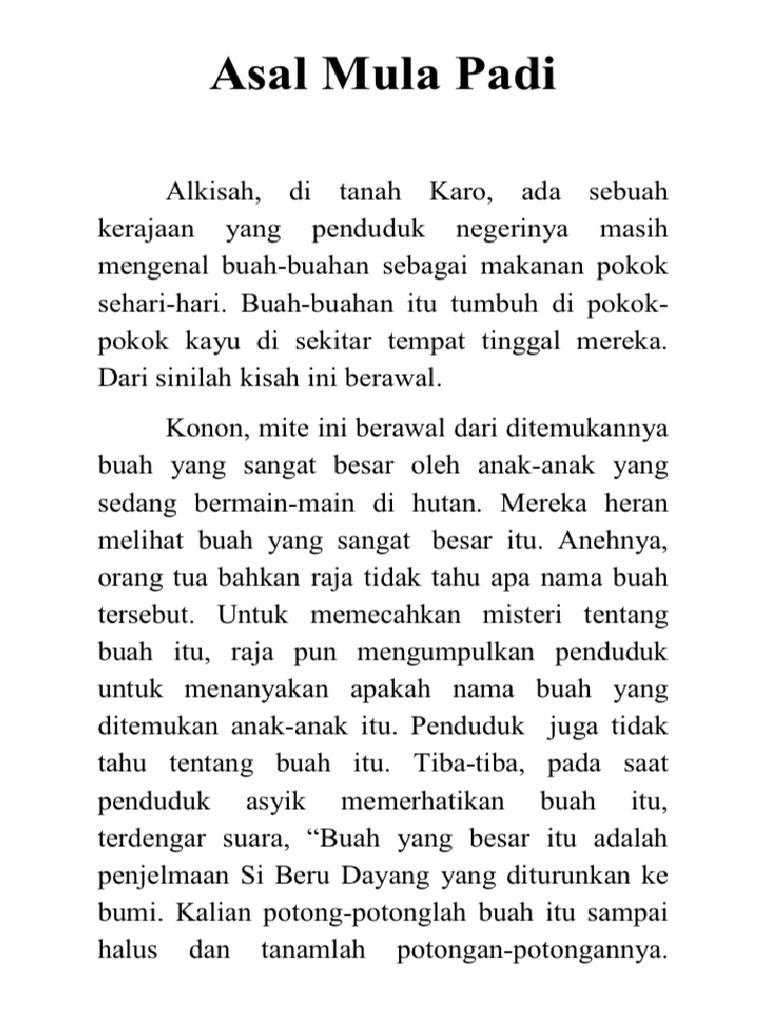 Cerita Rakyat Karo - Asal Mula Padi | PDF