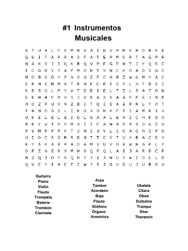Sopa de Letras Instrumentos Musicales | PDF | Arte
