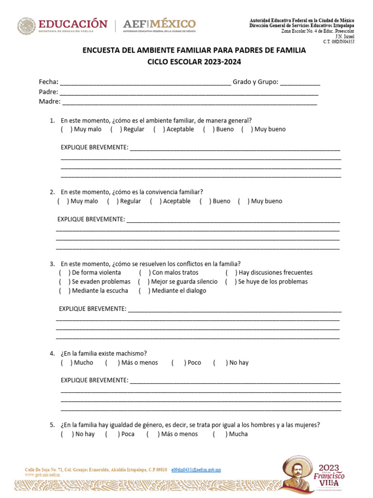 Encuesta Del Ambiente Familiar para Padres de Familia | Descargar ...