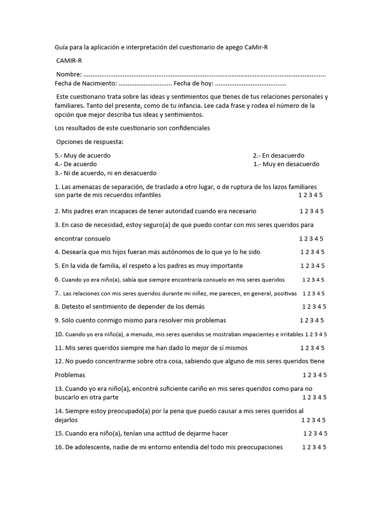 Guía de uso del cuestionario CaMir-R | PDF | Teoría de apego