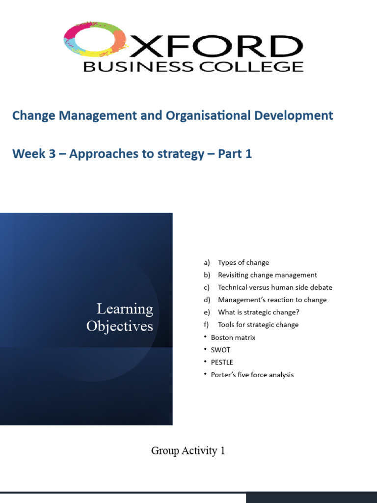 CMOD - Week 3 | PDF | Change Management | Swot Analysis CMOD - Week 3 | PDF | Change Management | Swot Analysis