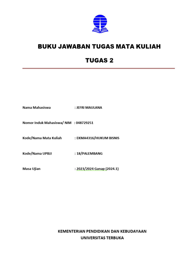 Tugas 2 Hukum Bisnis | PDF | Bisnis | Pengelolaan Keuangan & Uang